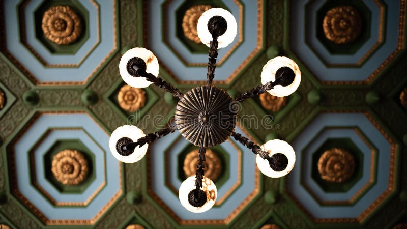 Illuminated Chandelier Bottom View on the Background of the Ceiling ...