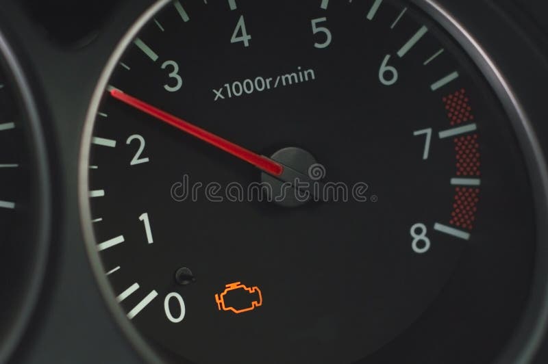 Illuminated Check Engine Light on Car Dashboard Tachometer Stock Image ...