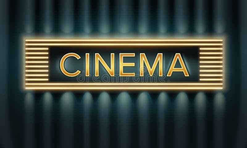 Illuminated Cinema Signboard Stock Vector - Illustration of background ...