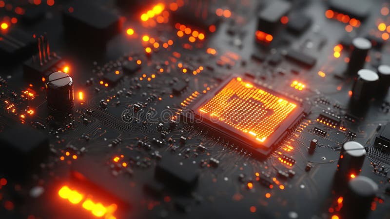 Illuminated Central Processing Unit Circuit Board Components Stock ...