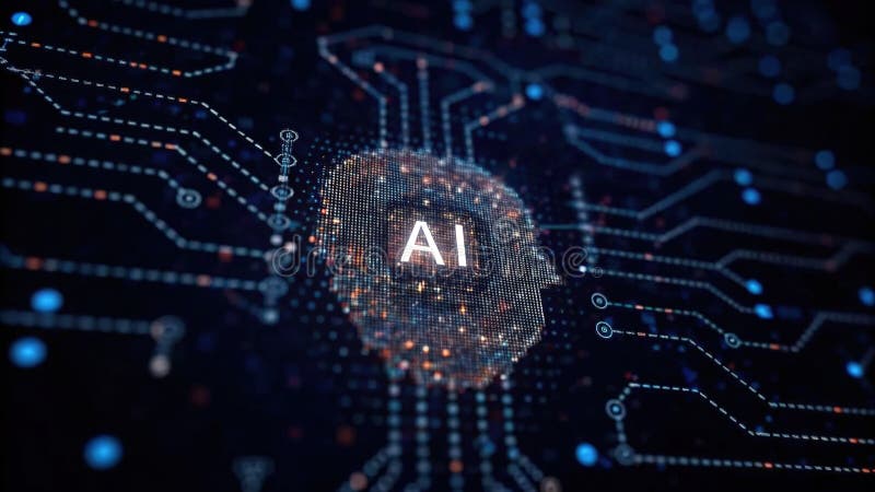 Illuminated Circuit Board Displays an Abstract Brainshaped Artificial ...