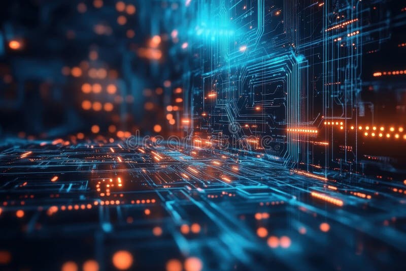 Illuminated Circuit Board Pattern Revealing Digital Technology in a ...