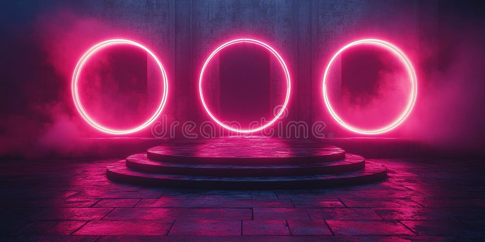 Illuminated Circular Designs Set Against a Misty Backdrop with Dramatic ...
