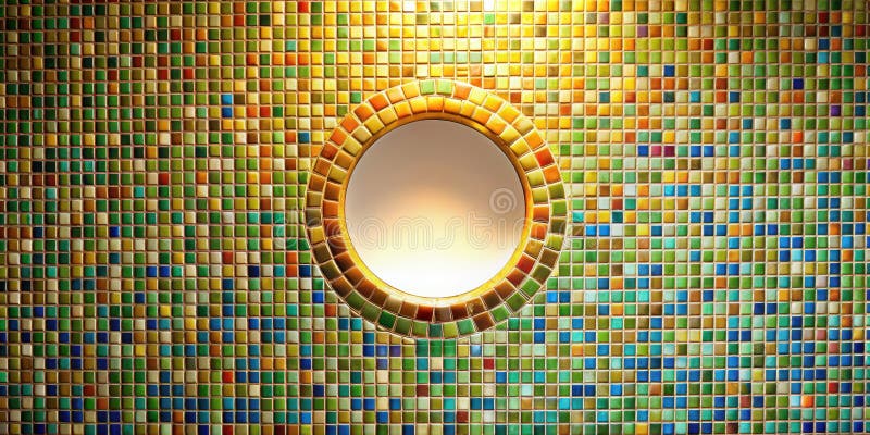 Illuminated Circular Frame on Colorful Mosaic Tile Wall. Generative AI ...