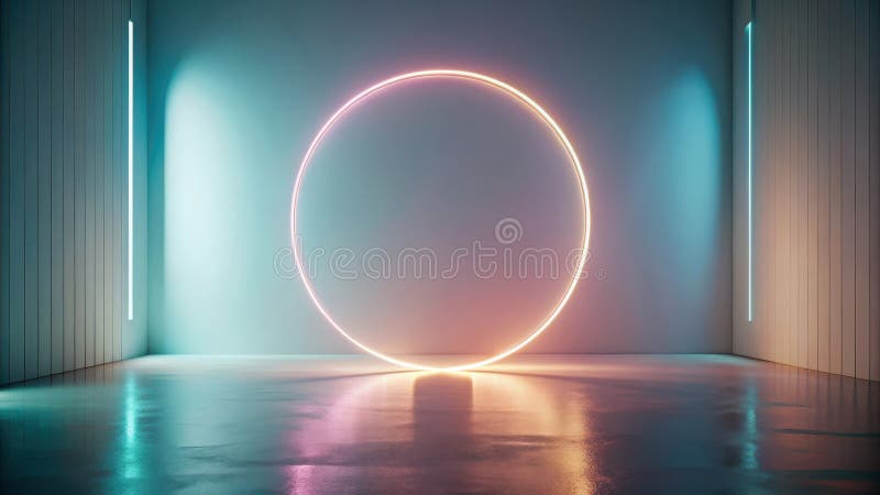Illuminated Circular Frame in a Modern Minimalist Interior Space with ...