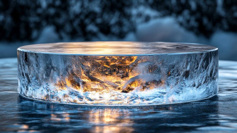 Illuminated Circular Ice Sculpture on Dark Surface Stock Illustration ...