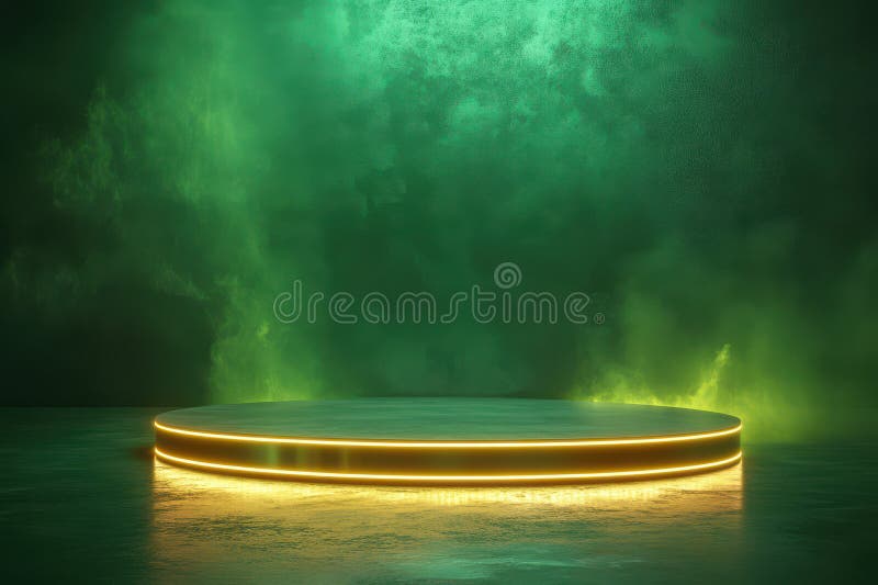 Illuminated Circular Platform Green Smoke Background Stock Illustration ...