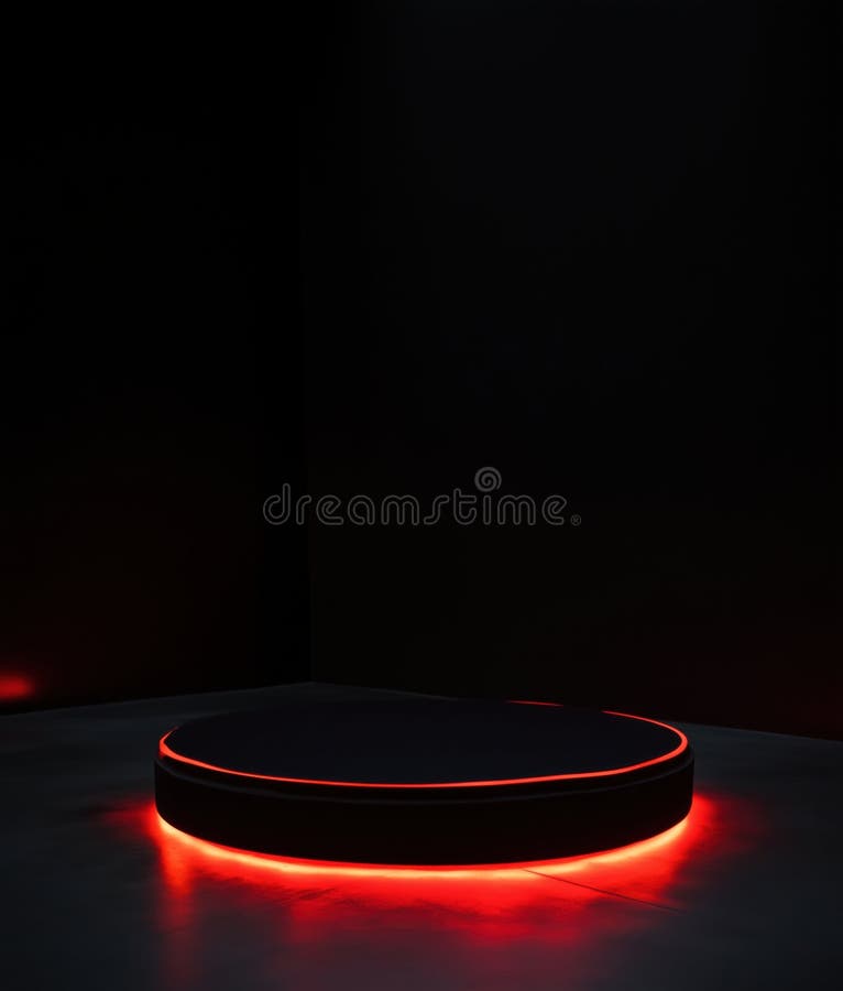 Illuminated Circular Platform with Red Light in Dark Space Stock Photo ...