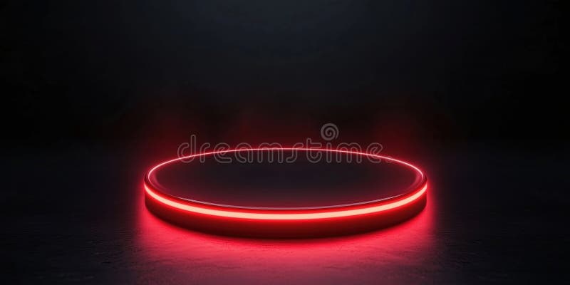 Illuminated Circular Platform with Red Neon Light in Dark Environment ...