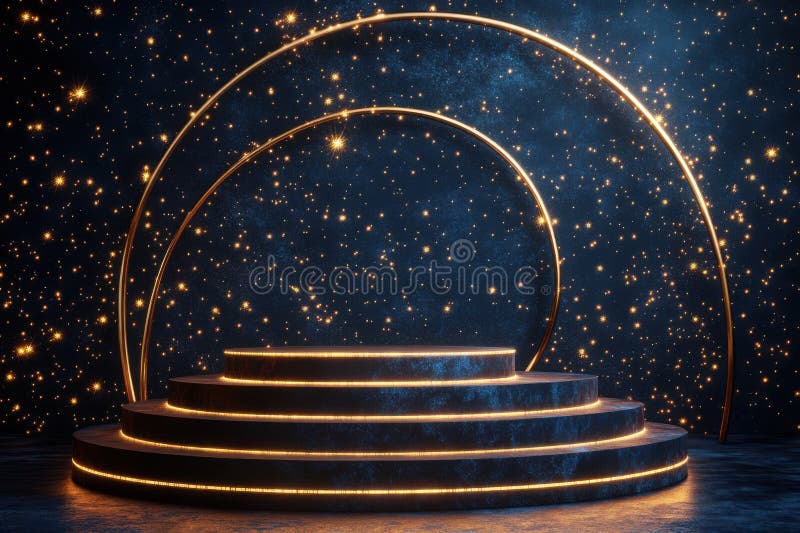 Illuminated Circular Stage Cosmic Backdrop Stock Illustration ...