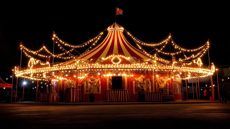 Illuminated Circus Tent at Night with Bright Carnival Lights Creating a ...