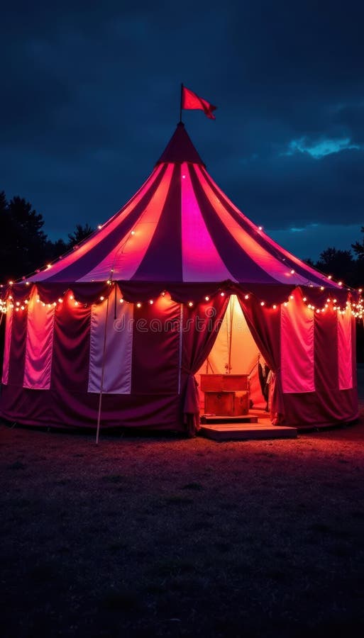 Illuminated Circus Tent, Vibrant Colors at Night, Lights, Vibrant ...