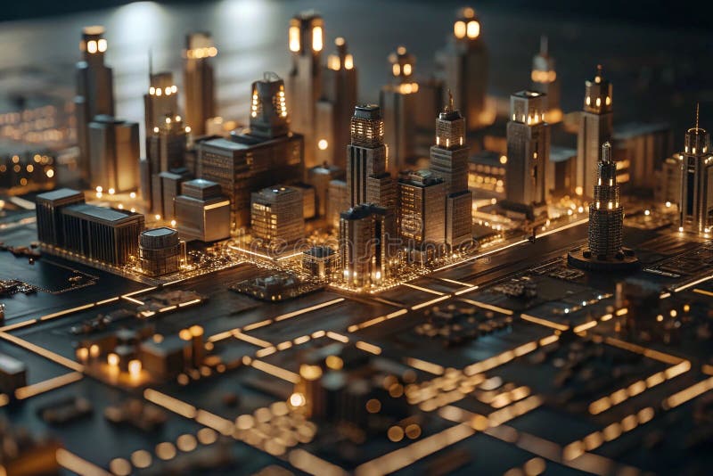 Illuminated City Model, Futuristic Urban Design, Illuminated Streets ...