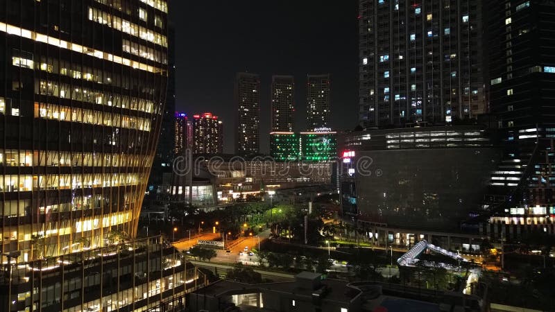 Illuminated Cityscape at Night Stock Image - Image of tower ...