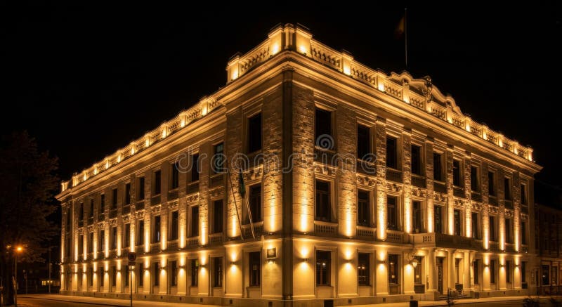 Illuminated Classical Building at Night Stock Illustration ...