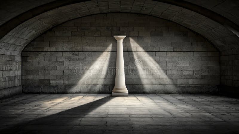 Illuminated Classical Column in Dark Stone Room Stock Illustration ...