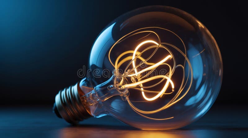 Illuminated Clear Glass Light Bulb Emitting Glowing Light through ...