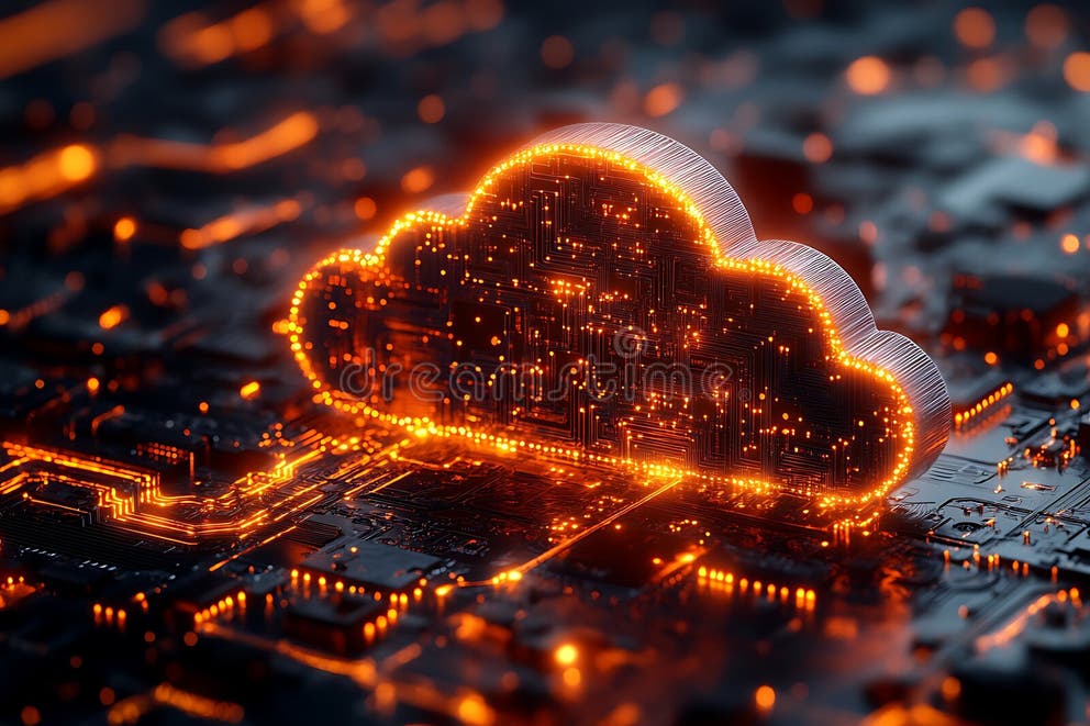 Illuminated Cloud Computing Data Center Futuristic 3D Render of Network Technology Stock ...