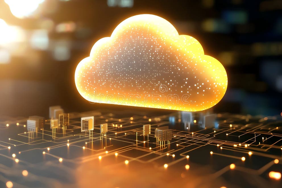 Illuminated Cloud Computing Data Network System Stock Illustration - Illustration of innovation ...