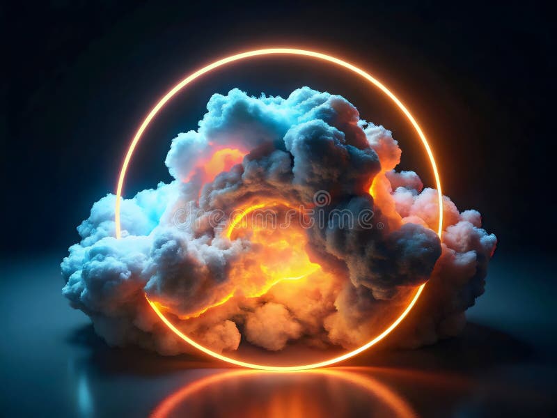 Illuminated Cloud Formation with Neon Ring and Dramatic Lighting ...
