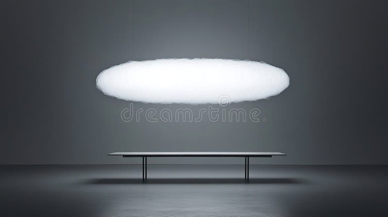 Illuminated Cloud Sculpture Above Table in Dark Gallery Stock Image ...