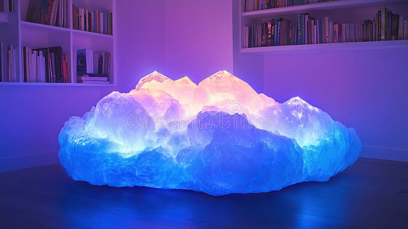 Illuminated Cloud Sculpture in a Home Library Stock Illustration ...