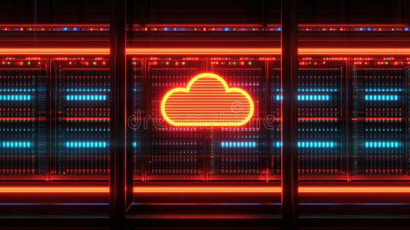 Illuminated Cloud Server Data Center Neon Sign Digital Technology ...