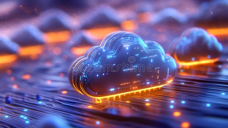 Luminous Cloud Technology Concept in Digital Environment Stock Illustration - Illustration of ...
