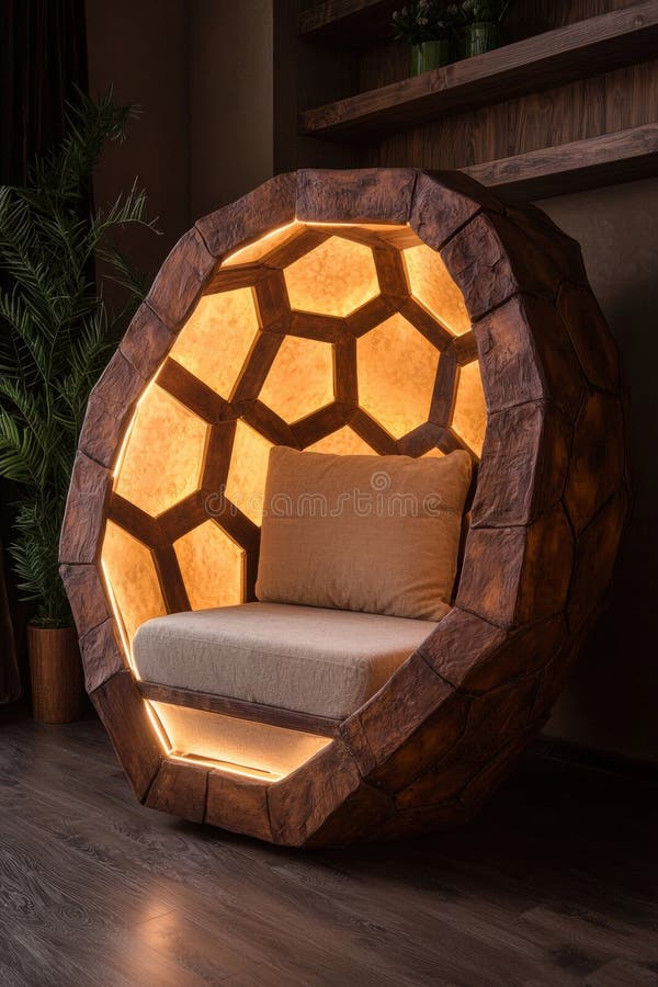Illuminated Cocoon Chair in a Cozy Living Room. Stock Illustration ...