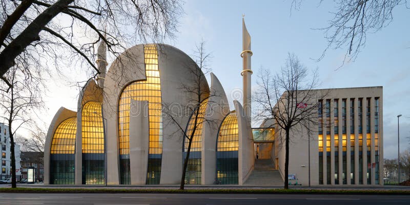 Illuminated Cologne Central Mosque Editorial Image - Image of light ...