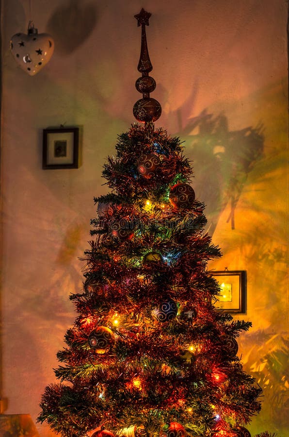 Illuminated and Colorful Christmas Tree Stock Photo - Image of night ...