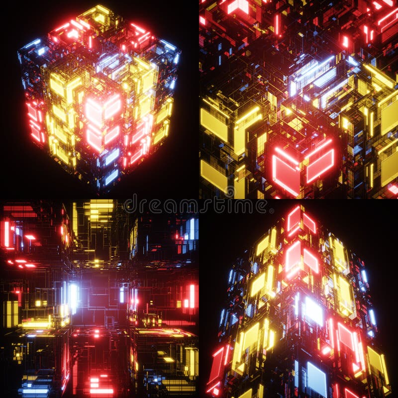 Illuminated Colorful Cube or Cuboid Stock Illustration - Illustration ...