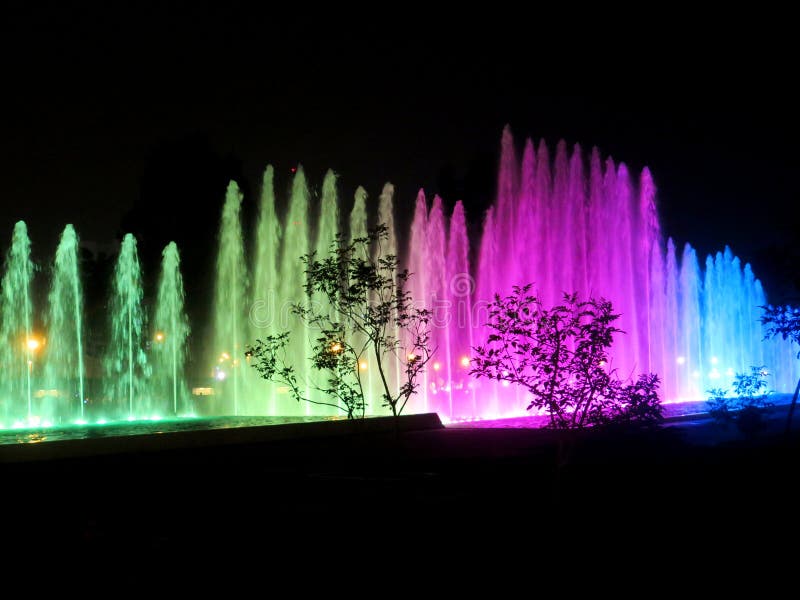 Illuminated Colorful Fountains Stock Image - Image of holiday ...