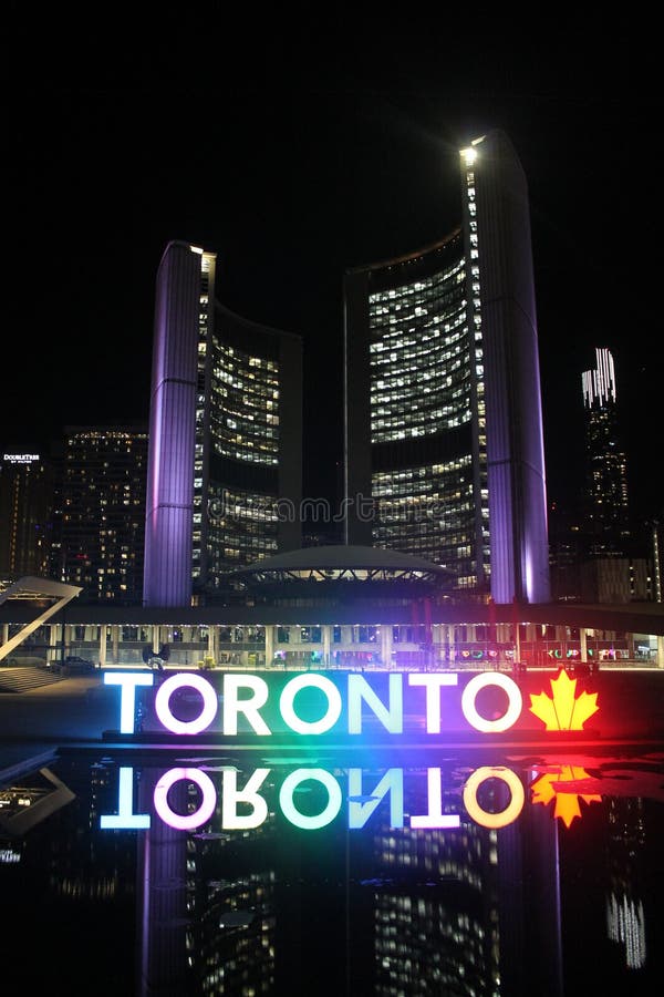 Illuminated Colorful Toronto Sign at Nathan Phillips Square at Night ...