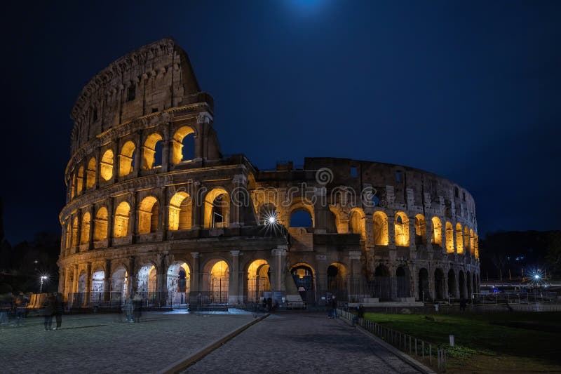 Illuminated Colosseum at Night, Long Exposure Editorial Image - Image ...