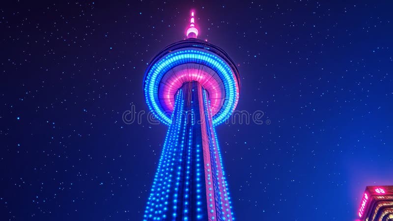 Illuminated Communication Tower Against a Starry Sky, Connected Dots ...