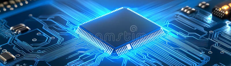 Illuminated Computer Chip Closeup View of Modern Technology Stock ...