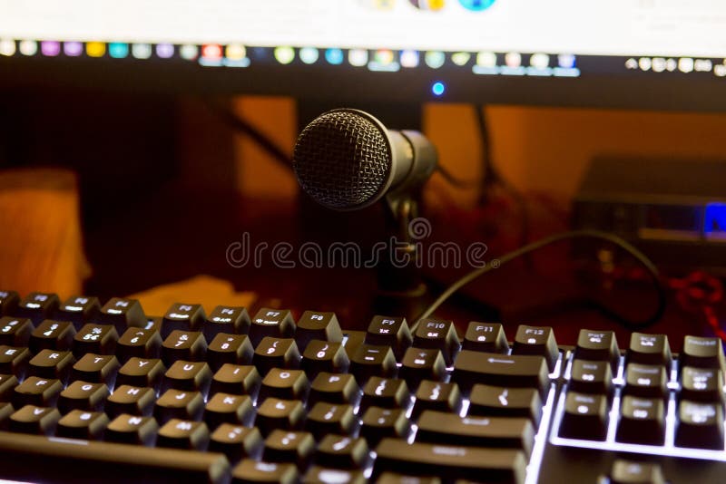 Illuminated Computer Keyboard with Mic Stock Image - Image of ...