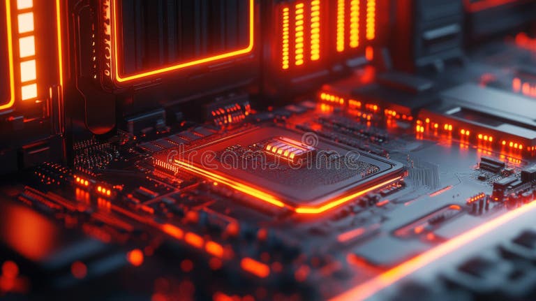 Illuminated Computer Motherboard with Central Processing Unit Stock ...