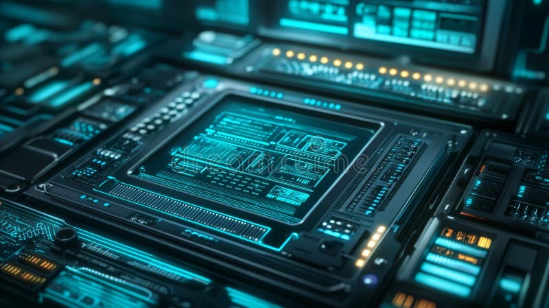 Illuminated Computer Processor Closeup View of Modern Computing ...