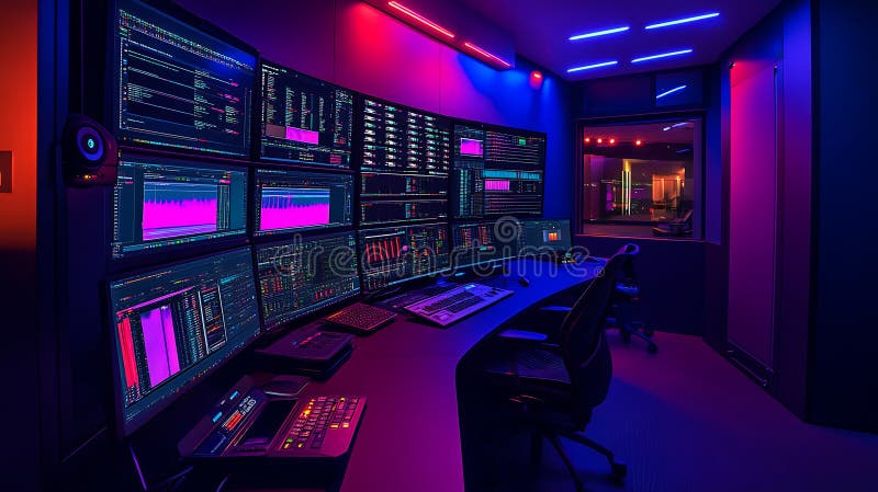 Illuminated Computer Screens Glow with Data, Reflecting Off the Desk in ...