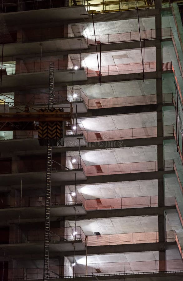 Illuminated Construction Site Stock Photo - Image of machinery ...