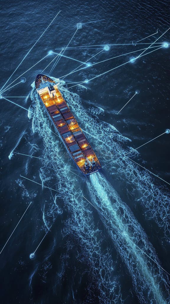 Illuminated Container Vessel with Digital Light Network Stock ...