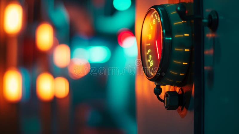 Illuminated Control Gauge in Industrial Setting with Glowing Lights ...