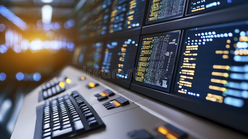 Illuminated Control Panel with Data Streams and Keyboard Stock Illustration - Illustration of ...