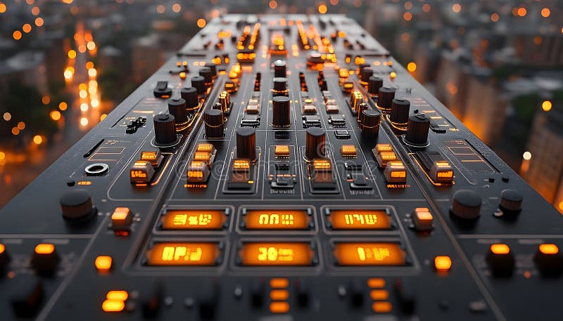 Illuminated Control Panel with Numerous Knobs, Buttons, and Displays ...