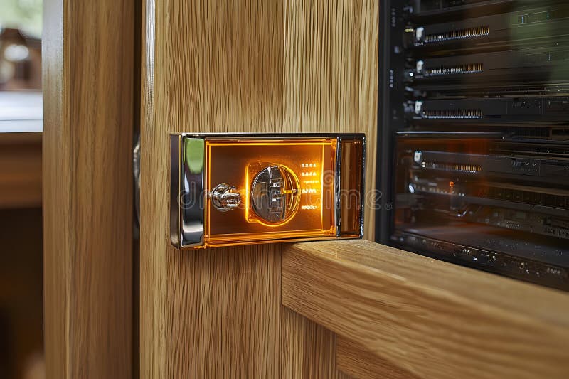 Illuminated Control Panel in Oak Cabinet, Media Storage Background ...