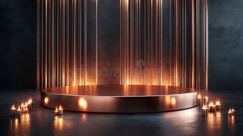 Illuminated Copper Platform with Candles and Vertical Lines Stock ...