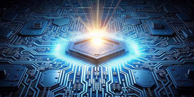 Illuminated Core of a Futuristic Circuit Board, Representing Advanced ...