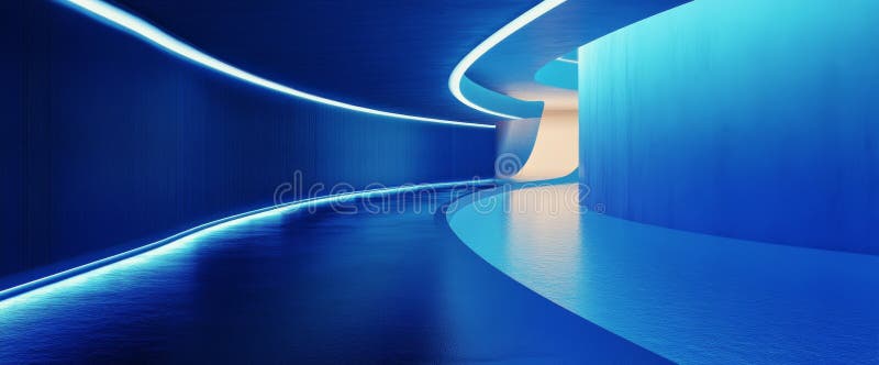 Illuminated Corridor with Blue Lights in a Modern Architectural Setting ...